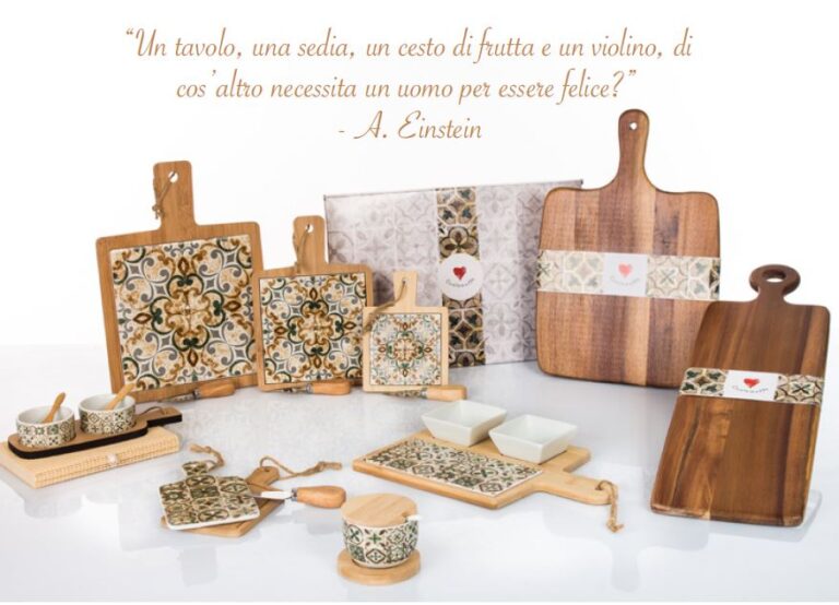 Set 2 taglieri in legno e ceramica decorata Cuorematto - Aurora Shop